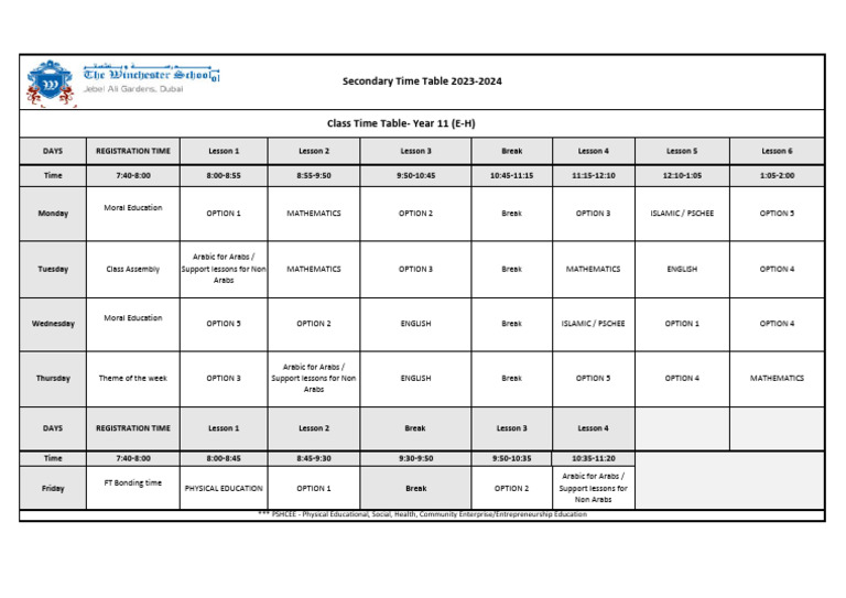 11th Class Timetable 2023-2024 | PDF