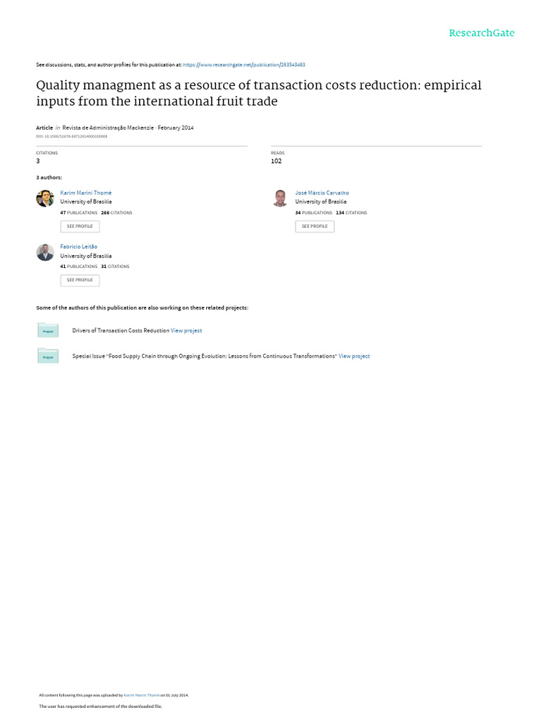 Quality Managment As A Resource of Transaction Costs Reduction ...