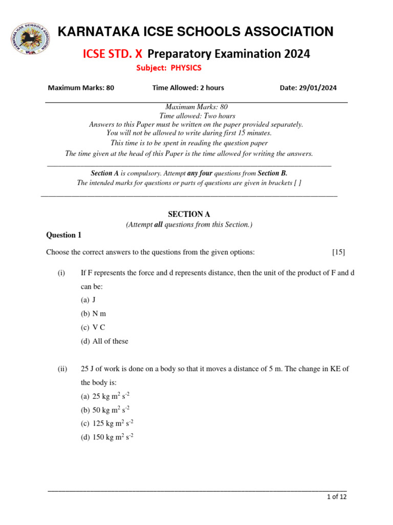 KISA Preparatory Physics QP | PDF | Refraction | Waves