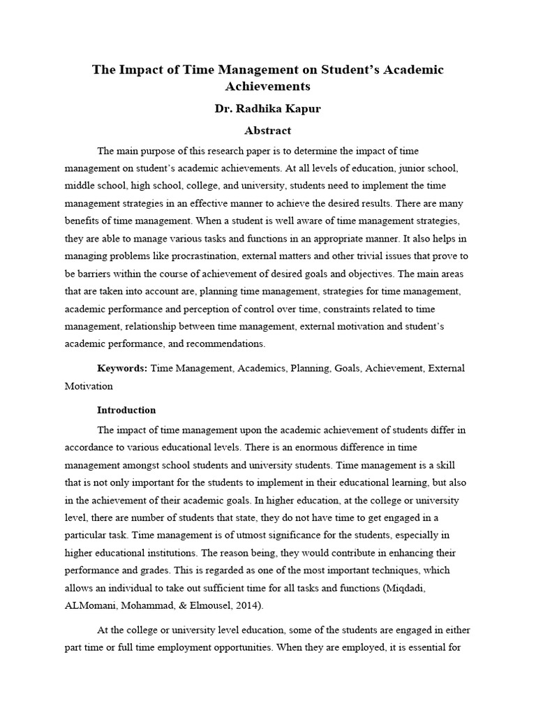 The Impact of Time Management On Student | PDF | Motivational | Motivation