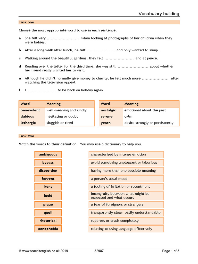 Vocabulary Building Exercises PDF | PDF | Cognitive Psychology | Cognition