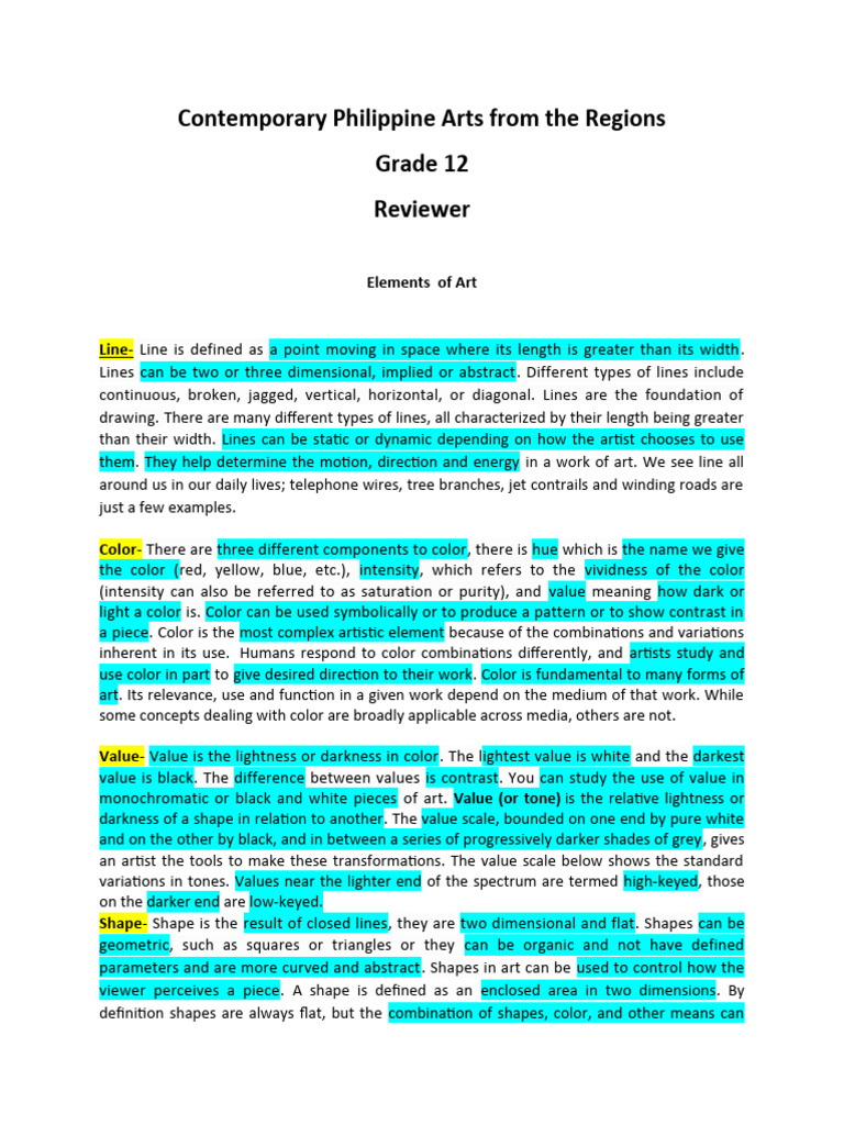 Grade 12 Reviewer | PDF | Shape | Composition (Visual Arts)