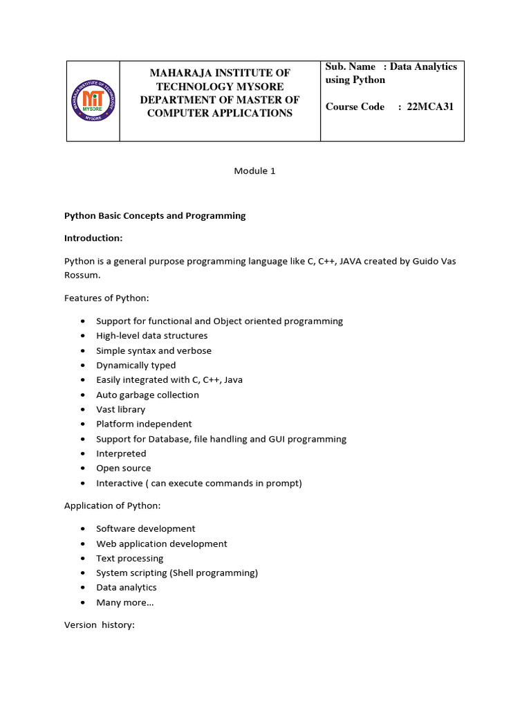 Python Module-1 | PDF | Python (Programming Language) | Variable (Computer Science)
