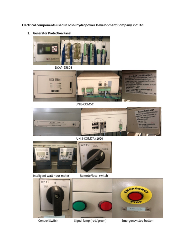 Electrical Components Used in Joshi Hydropower Development Company PVT ...