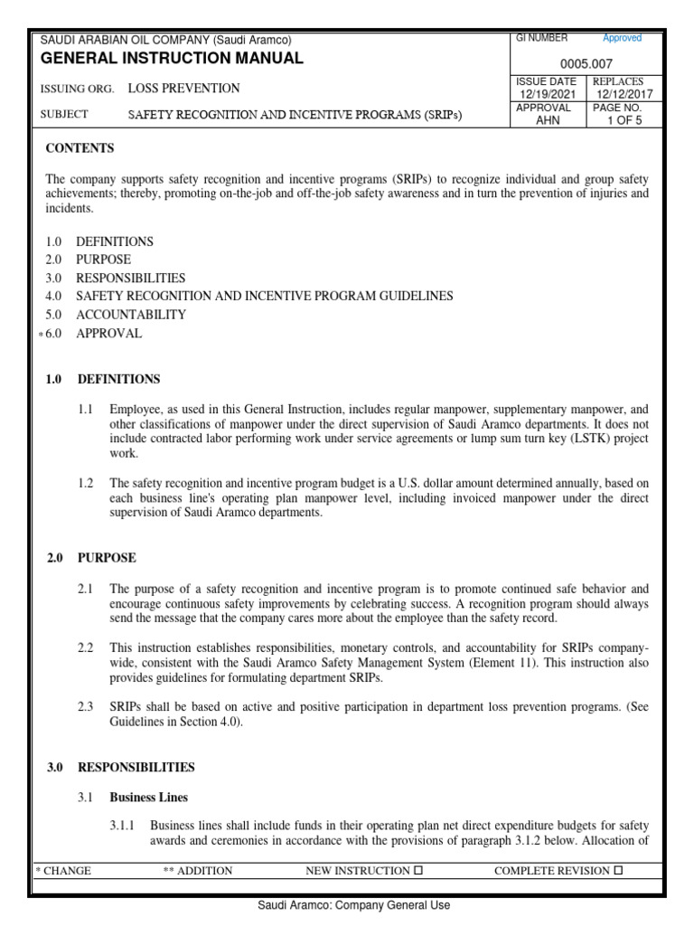 0005 - 007 SAFETY RECOGNITION AND INCENTIVE PROGRAMS (SRIPs) | Download Free PDF | Incentive ...