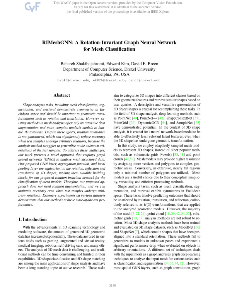 Shakibajahromi RIMeshGNN A Rotation-Invariant Graph Neural Network For Mesh Classification WACV ...