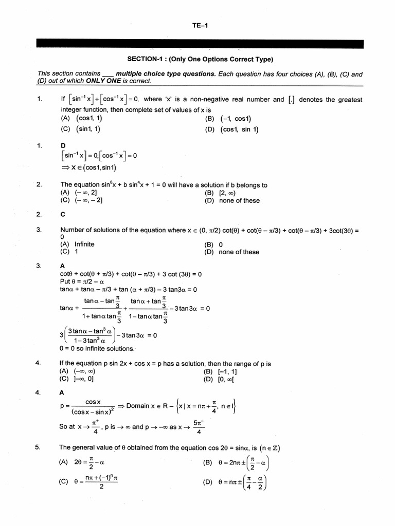 Trigonometric Equations Objective | PDF