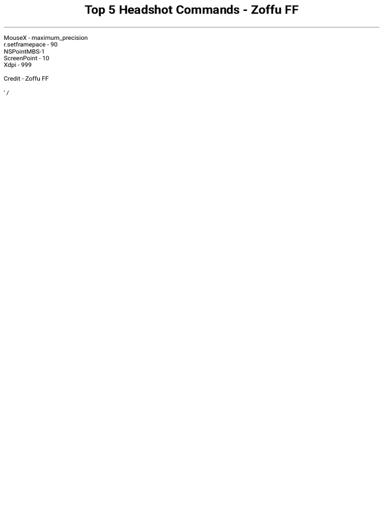 Top 5 Headshot Commands - Zoffu FF1707068360 | PDF