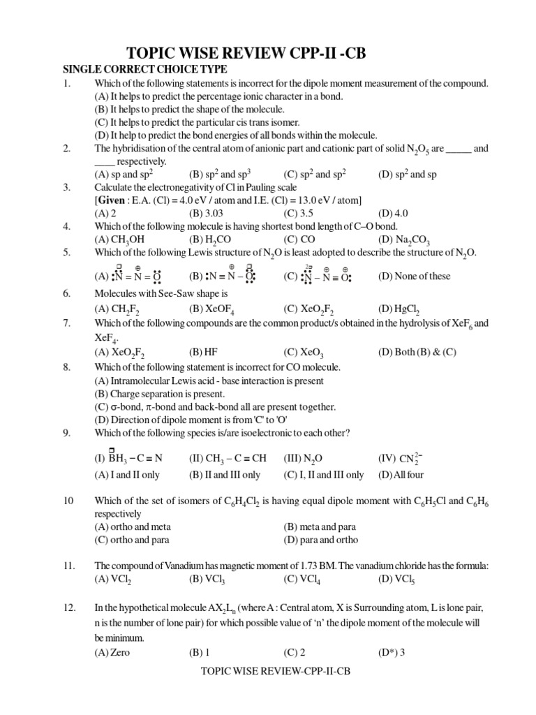 TOPIC WISE REVIEW CPP-II-CB & S-BLOCK - PMD | PDF | Chemical Bond ... TOPIC WISE REVIEW CPP-II-CB & S-BLOCK - PMD | PDF | Chemical Bond ...