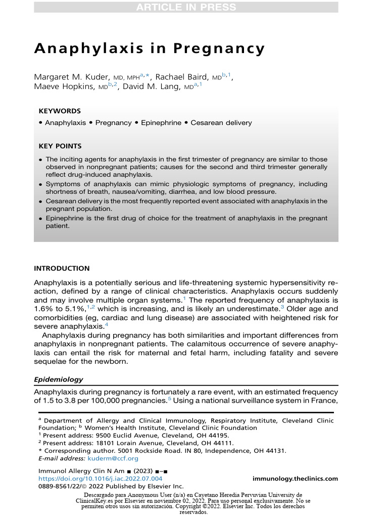 Anaphylaxis in Pregnancy | Download Free PDF | Pregnancy | Childbirth