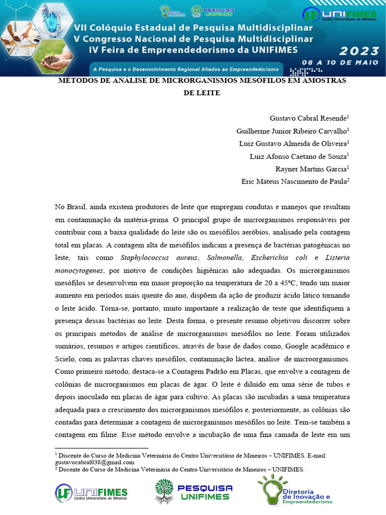 Métodos de Análise de Microrganismos Mesófilos | PDF | Leite | Lacticínios