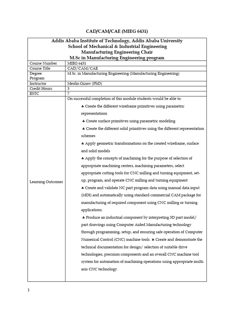 CAD/CAM/CAE for M.Sc. Students | PDF | Numerical Control | Computer ...