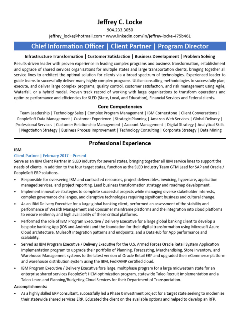 Locke Jeffrey CV v1 | PDF | Enterprise Resource Planning | Cloud Computing