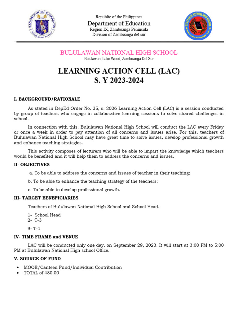 LAC Activity Proposal | PDF | Teachers | Teaching