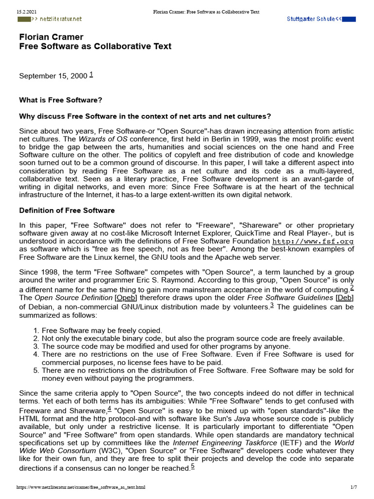 Cramer - 2000 - Free Software As Collaborative Text | PDF | Linux ...