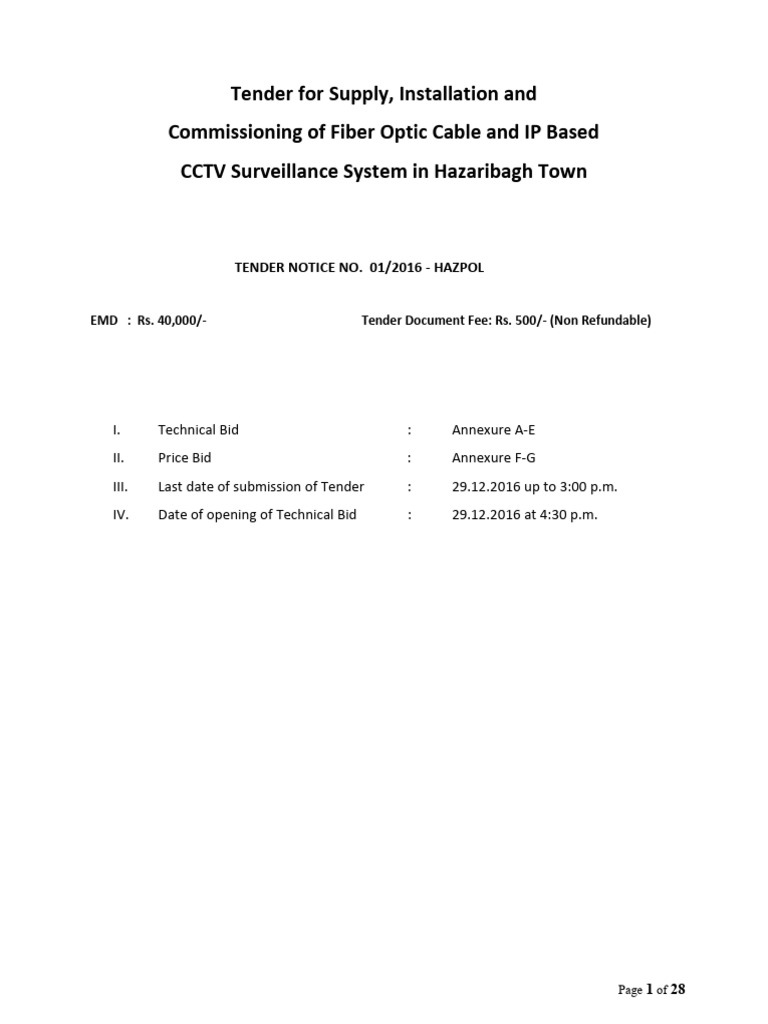 Hazaribagh CCTV & Fiber Optic Tender | PDF | Closed Circuit Television | Internet Protocol Suite