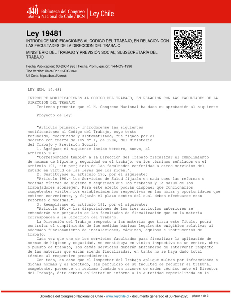 Ley 19481 - 03 Dic 1996 | PDF | Gobierno | Justicia