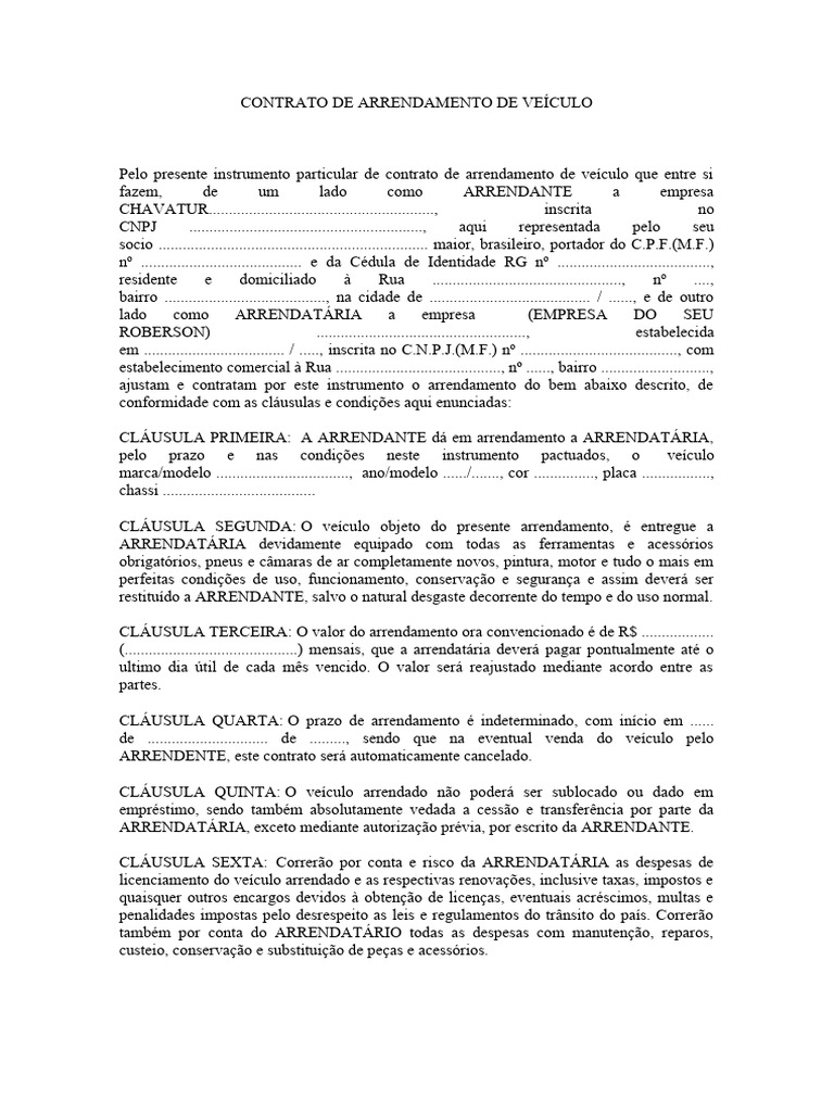 Contrato de Arrendamento de Veículo | PDF | Leasing