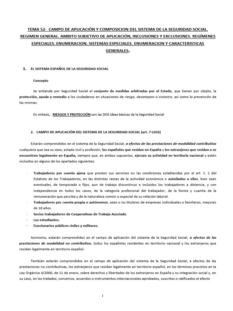 Tema 2. Campo de aplicación y composición del sistema de la Seguridad ...