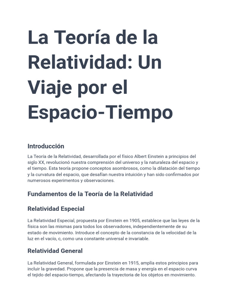 La Teoría de La Relatividad | PDF | Relatividad general | Espacio
