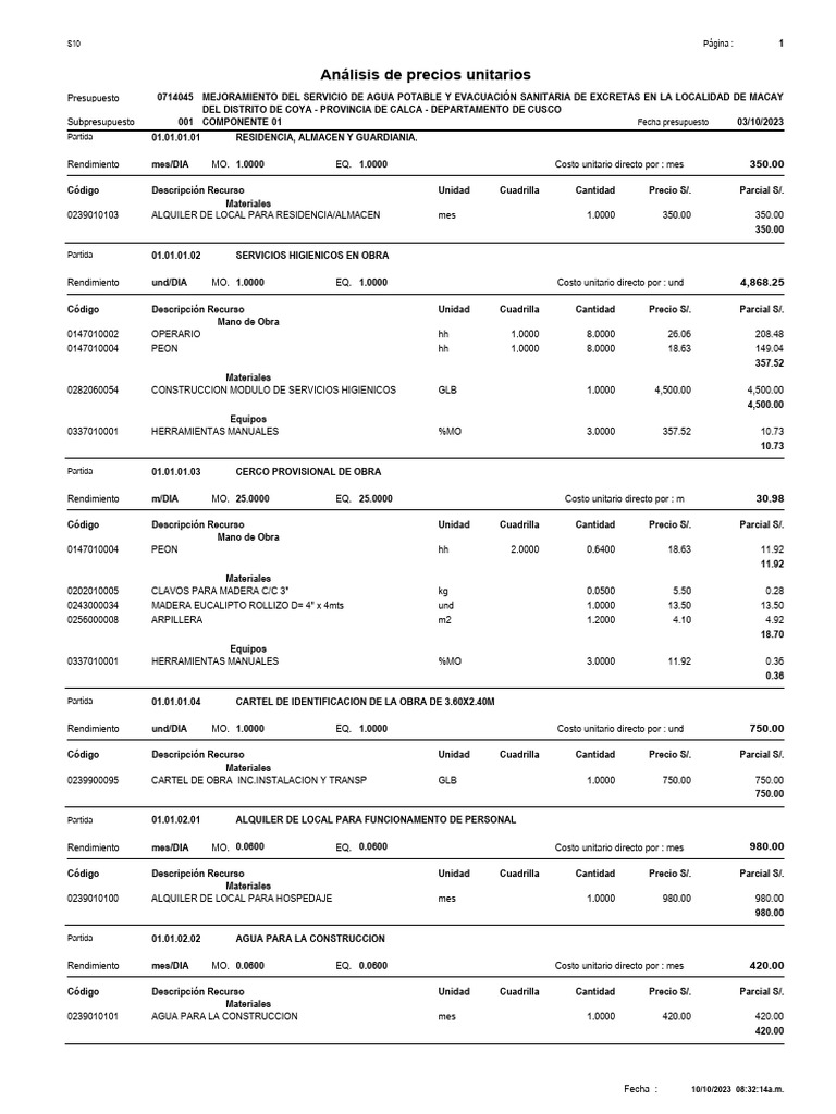 Acu Agua | PDF | Hormigón | Presupuesto