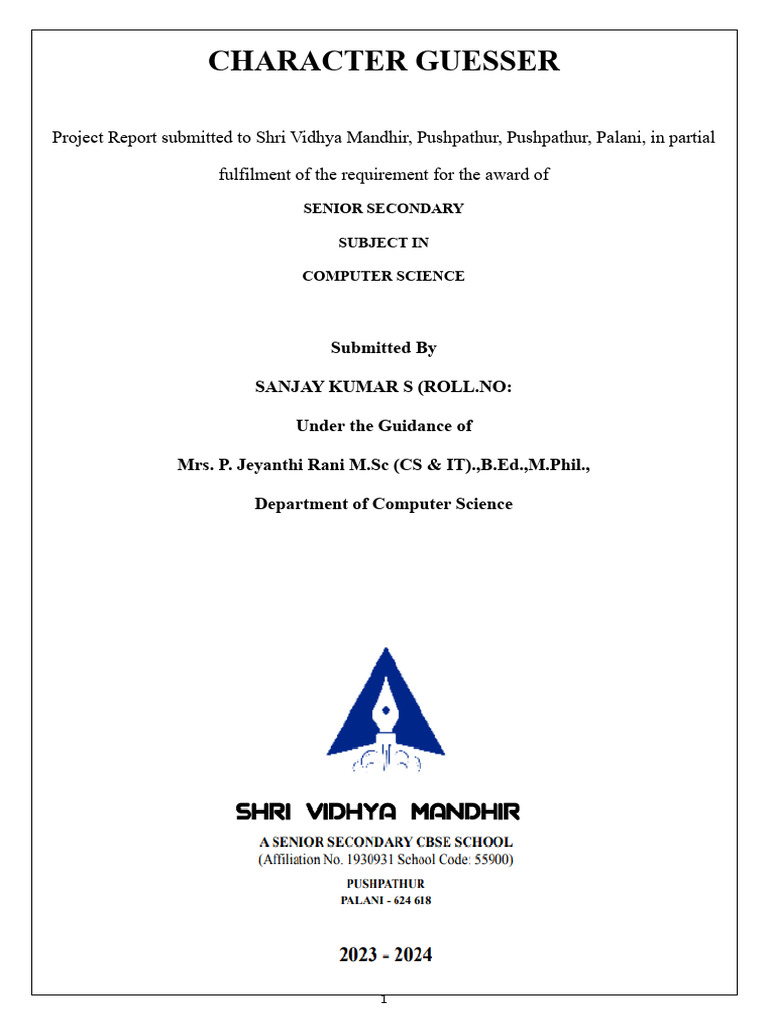 Class 12 - COMPUTER SCIENCE Investigatory Project | PDF | Computer Program | Programming