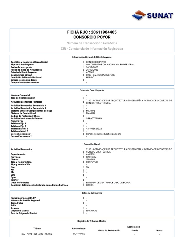 Datos Fiscales de Consorcio Poyor | PDF | Economias | Business