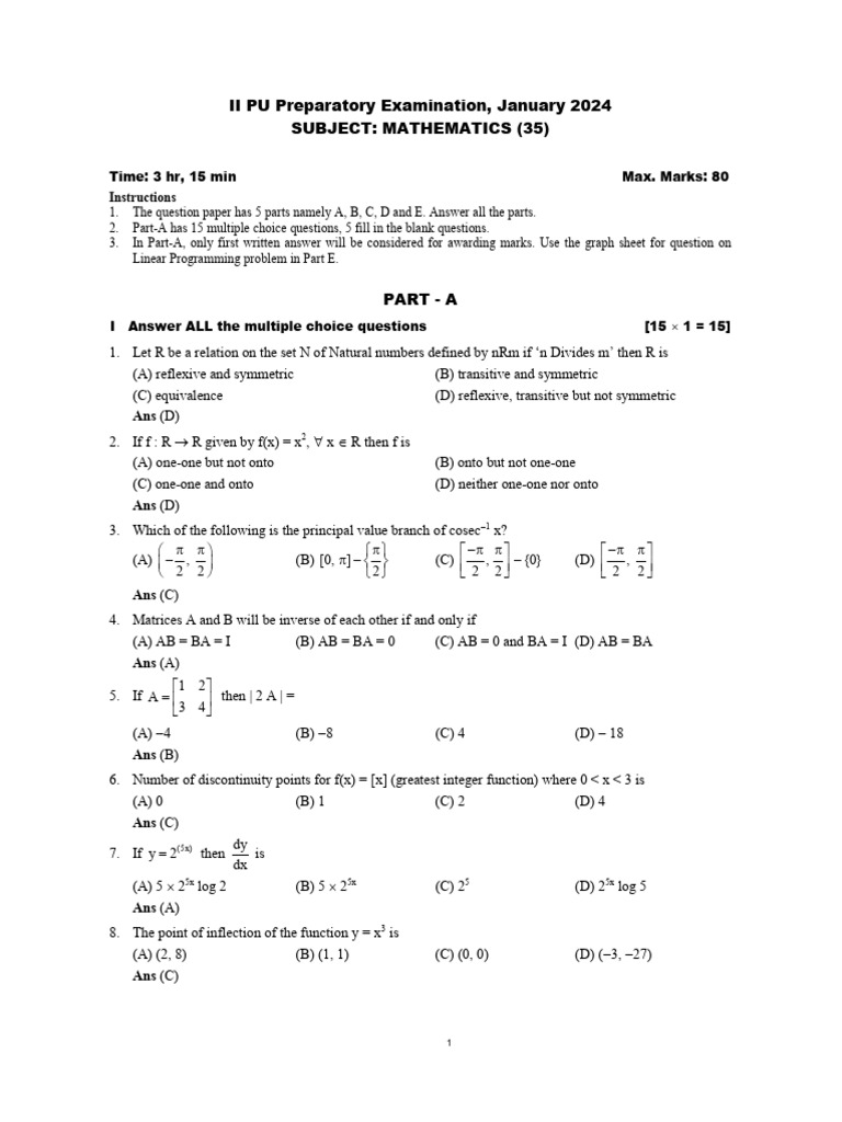 2PU Maths - Board Preparatory Paper Q + Soln | PDF | Mathematics ...