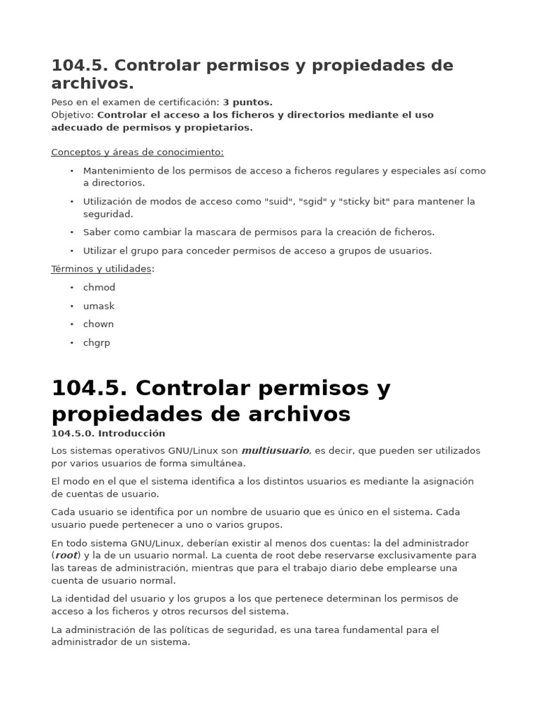 Control de Permisos en GNU/Linux | PDF | Archivo de computadora | Usuario (informática)