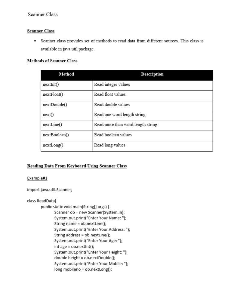 Scanner Class Pdf Integer Computer Science String Computer Science