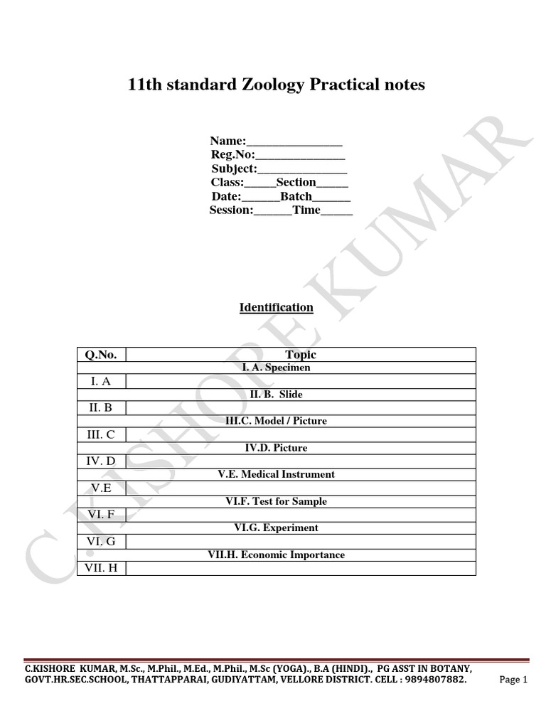 11th Zoology Practical Notes and Guide | PDF | Electrocardiography | Heart