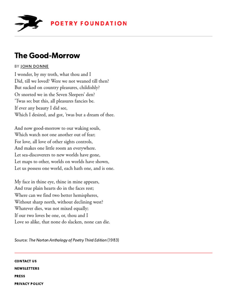 The Good-Morrow by John Donne - Poetry Foundation | PDF
