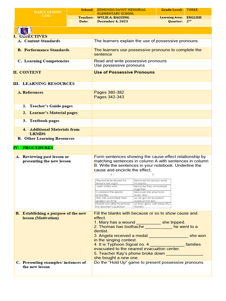 English 3 Cot | PDF | Learning | Behavior Modification