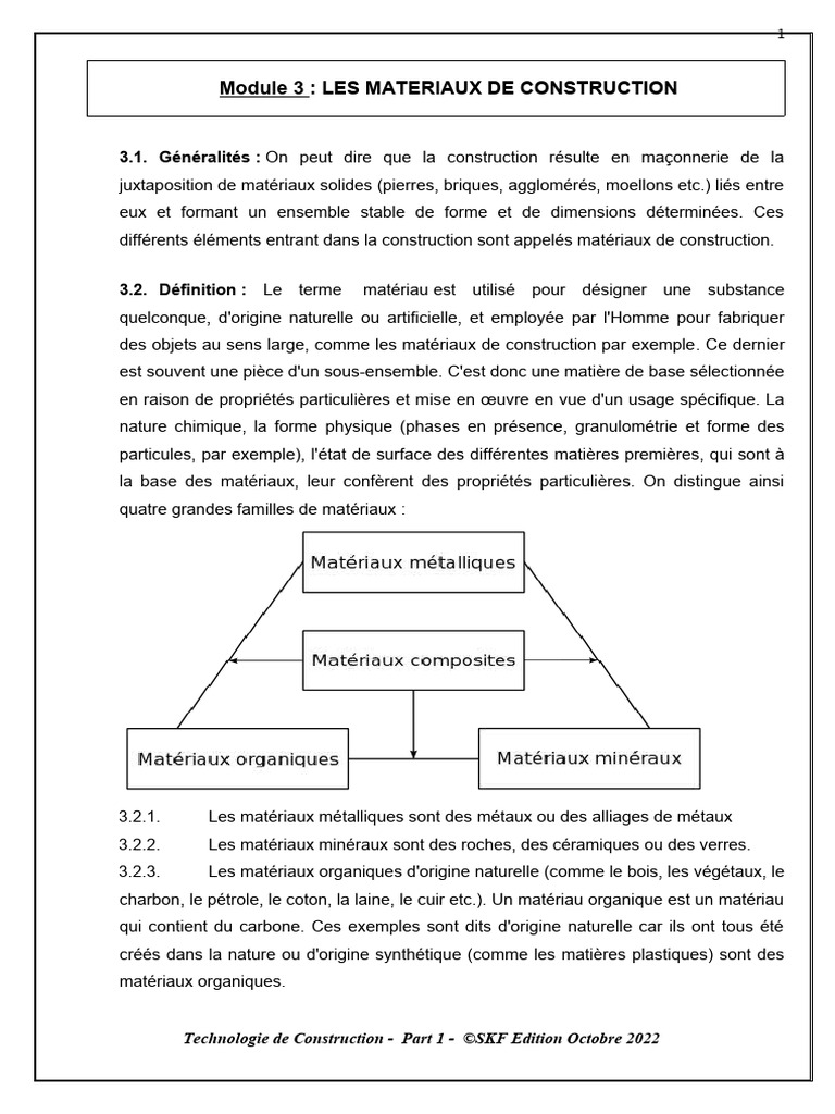 COURS TECHNO. L1. Module 3. LES MATERIAUX DE CONSTRUCTION. Sept 2021 | PDF | Mortier (matériau ...