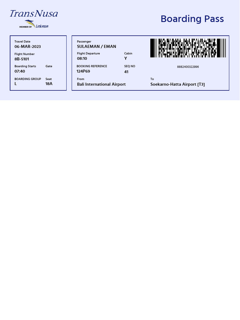 Bali to Soekarno-Hatta Boarding Passes | PDF