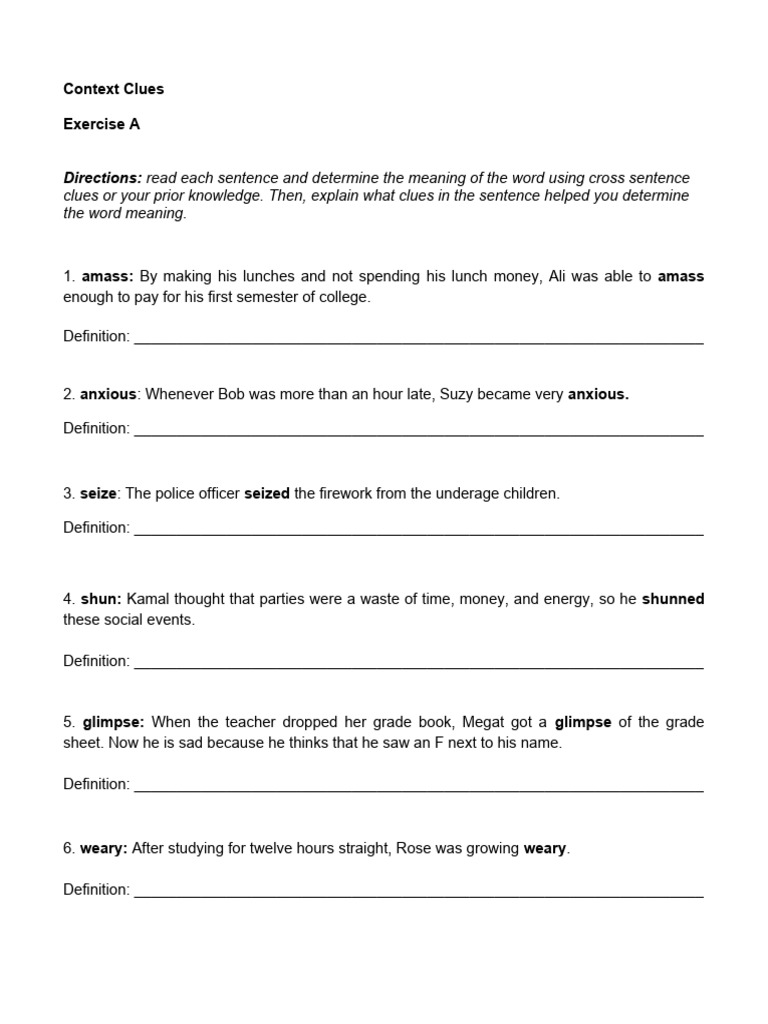 Context Clues Worksheet | PDF
