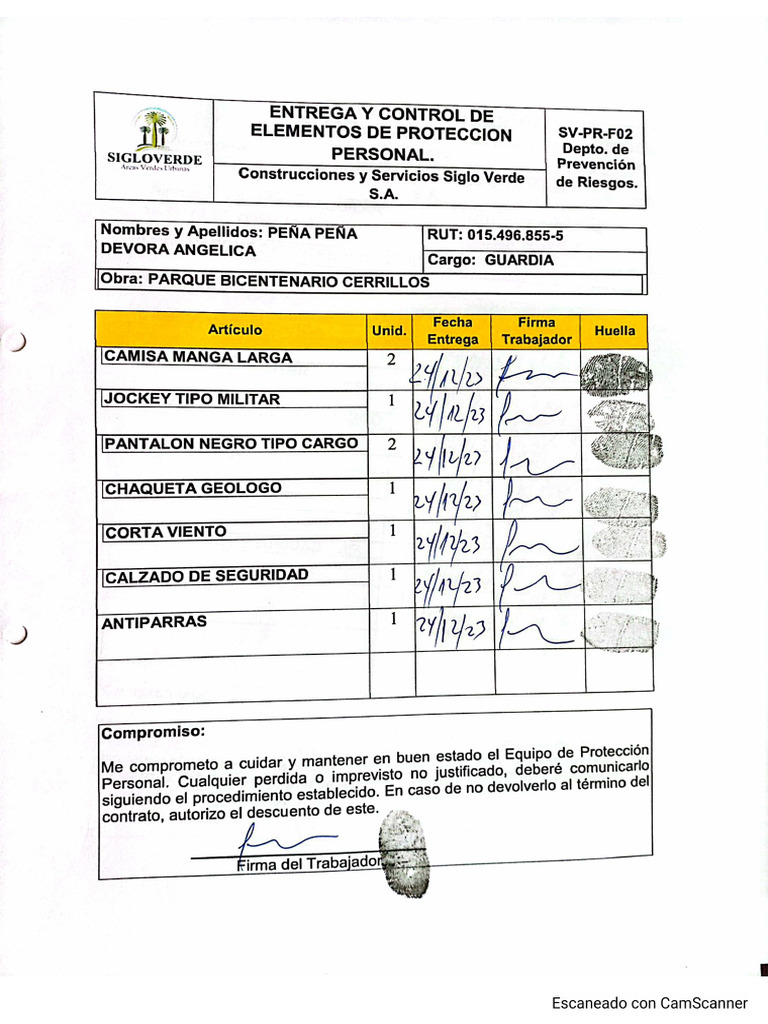 Registros Entrega Epp Verano 2022 Ggss PBC | PDF