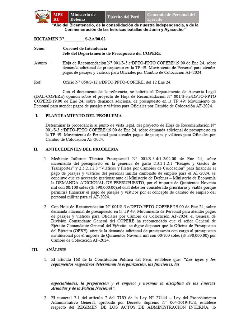 Dpto Ppto-Hoja de Recomendacion-Demanda Adicional-Pago de Viaticos para Oficiales | Descargar ...