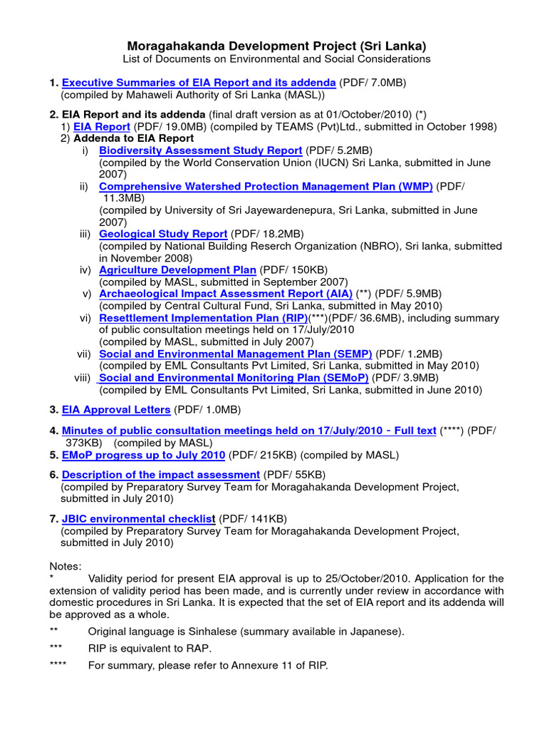 Moragahakanda EPC | PDF | Environmental Impact Assessment | Natural ...