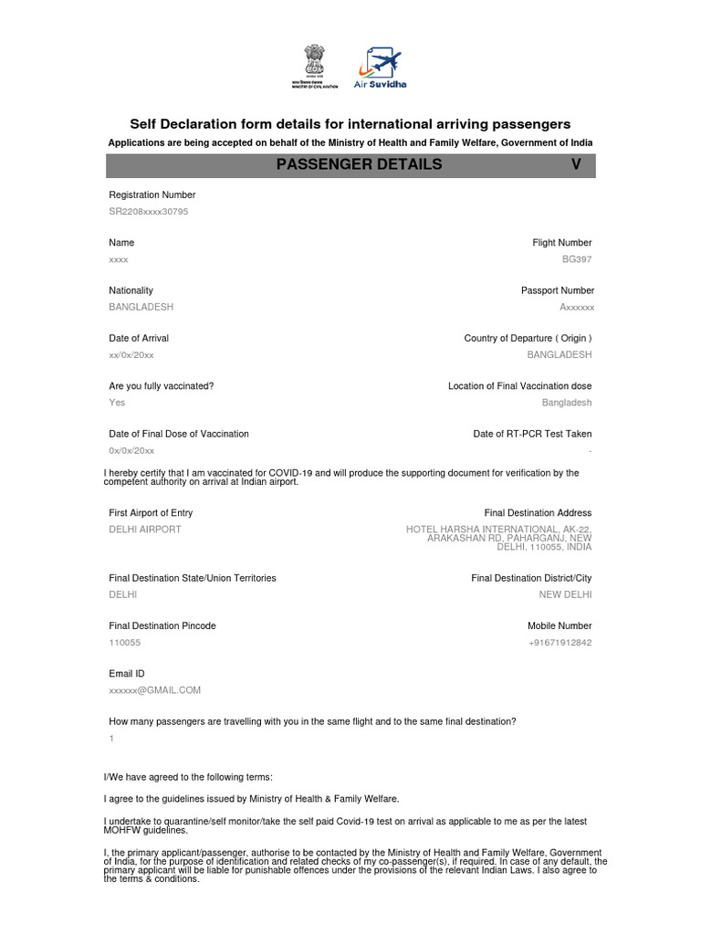 International Arrival Self-Declaration | PDF | Identity Document | Pandemic