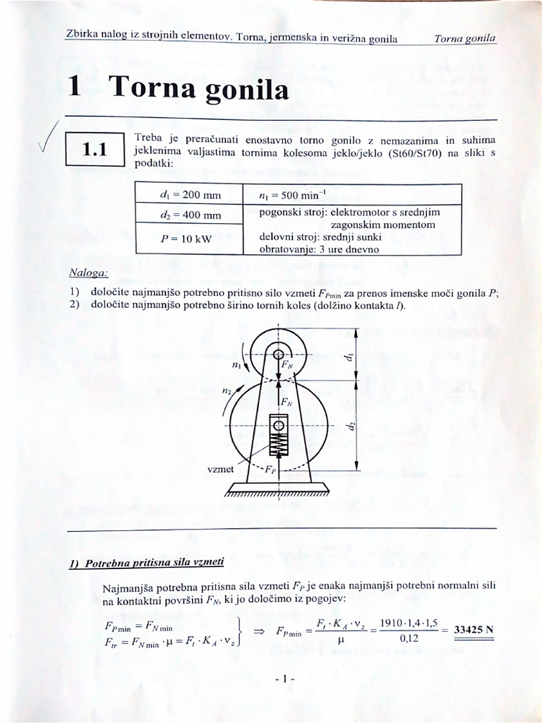Zbirka Nalog Iz Strojnih Elementov - Torna, Jermenska in Verežna Gonila ...