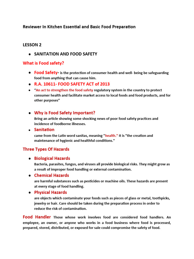 Reviewer in Kitchen Essential and Basic Food Preparation | PDF | Knife ...