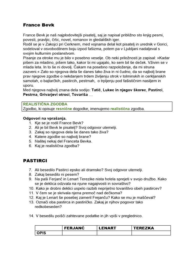 Bevk, PASTIRCI | PDF