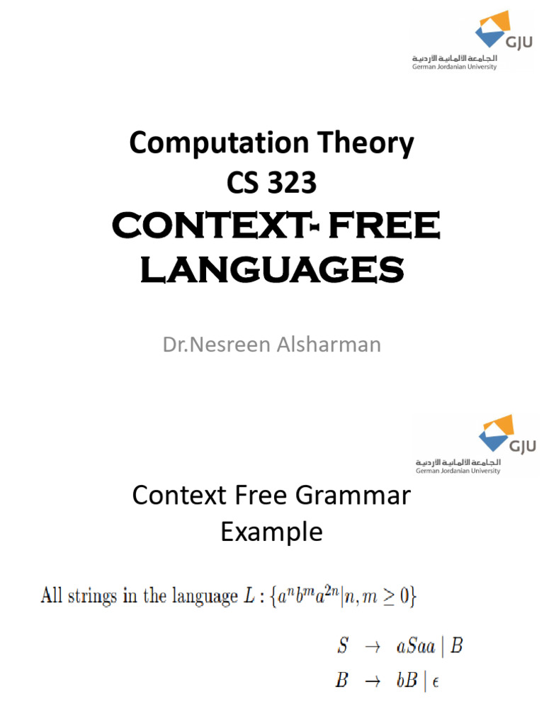 Computation Theory CS 323: Context-Free Languages | PDF | Automata Theory | Formal Methods
