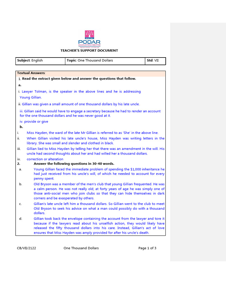 Notes-One Thousand Dollars | PDF | Linguistic Typology | Human ...