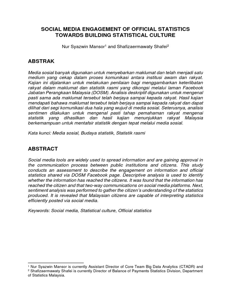 Social Media Engagement of Official Statistics Towards Building ...
