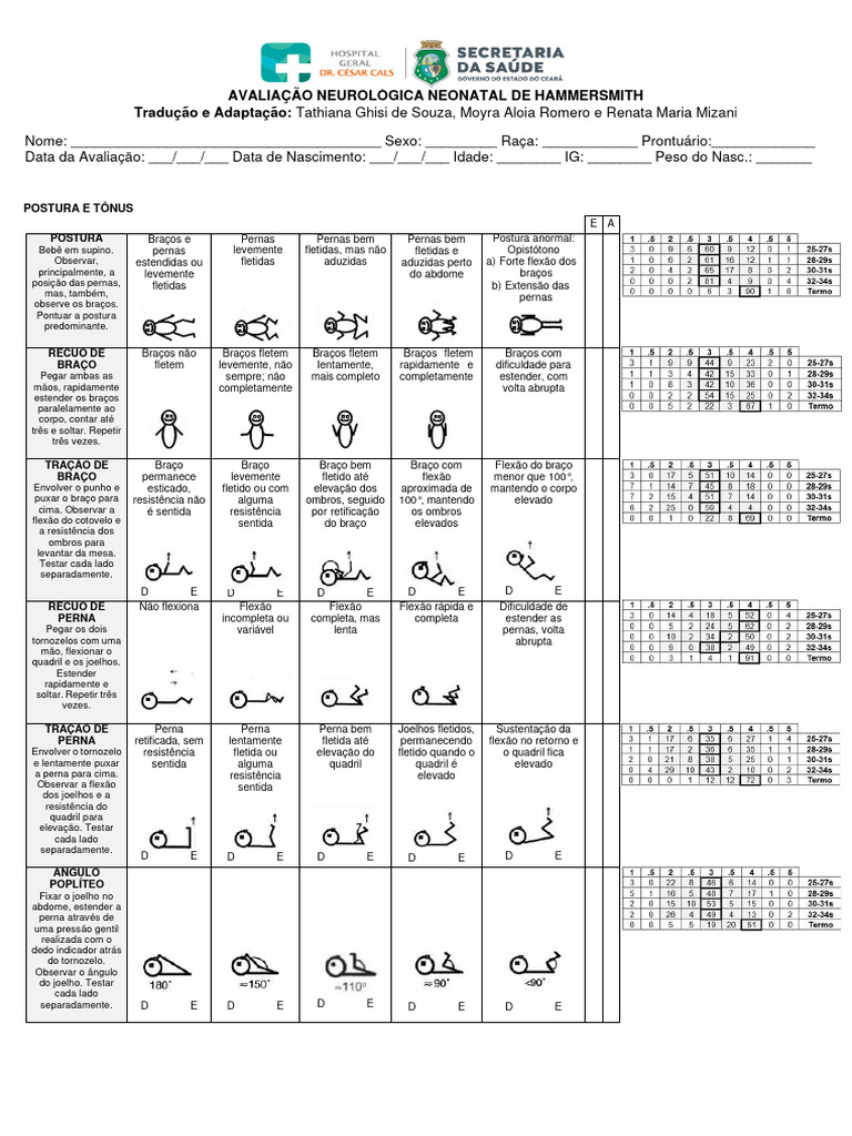 Avaliação Neurológica Neonatal de Hammersmith HGCC | PDF | Movimentos ...