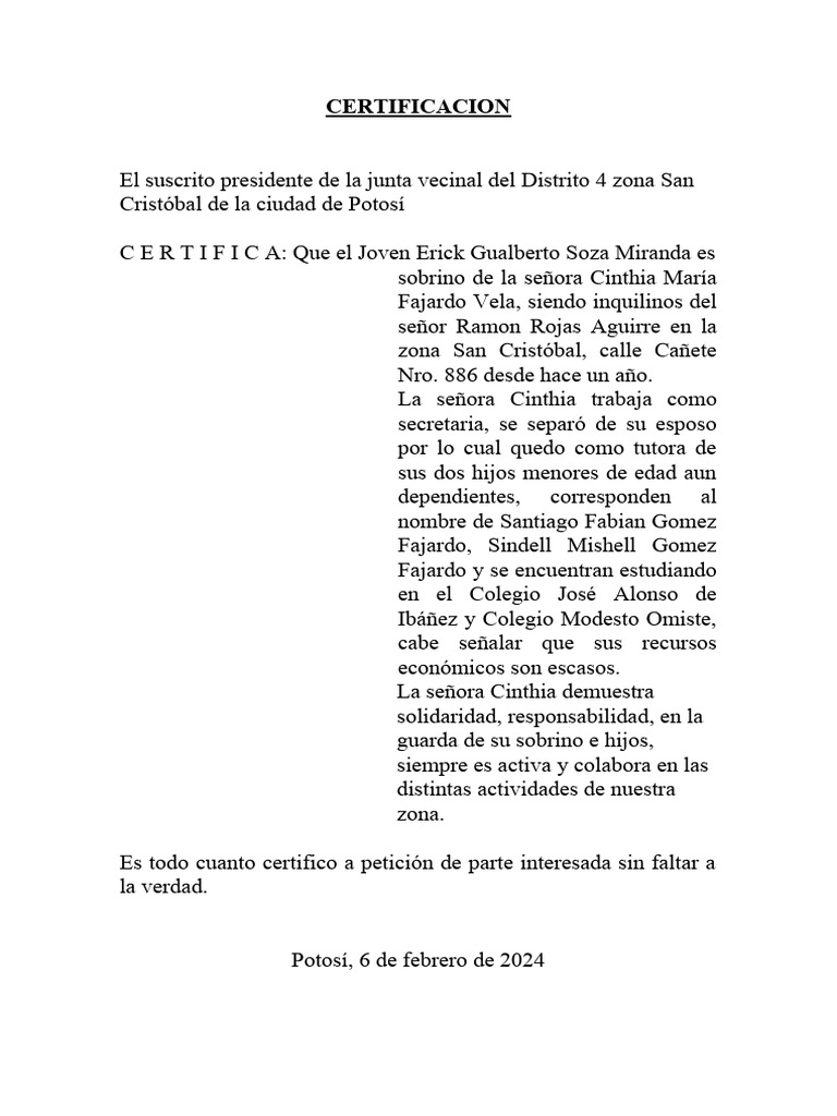 Erick Certificacionjunta Vecinal | PDF