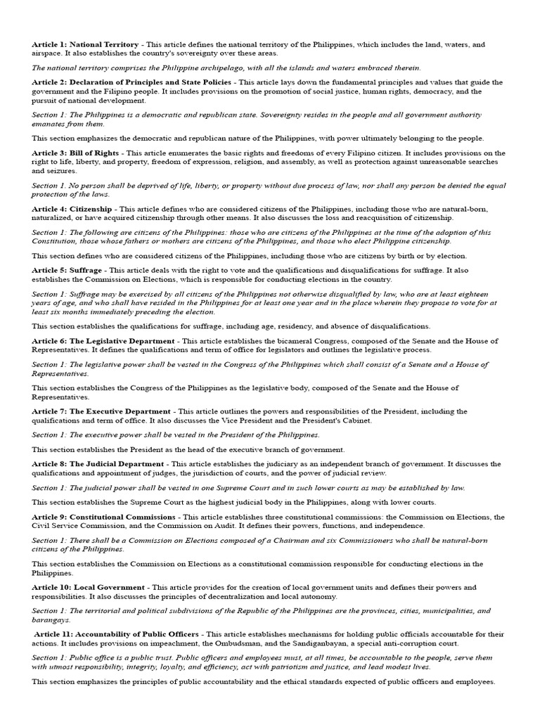 The Articles of The 1987 Philippine Constitution | PDF | Constitutional ...