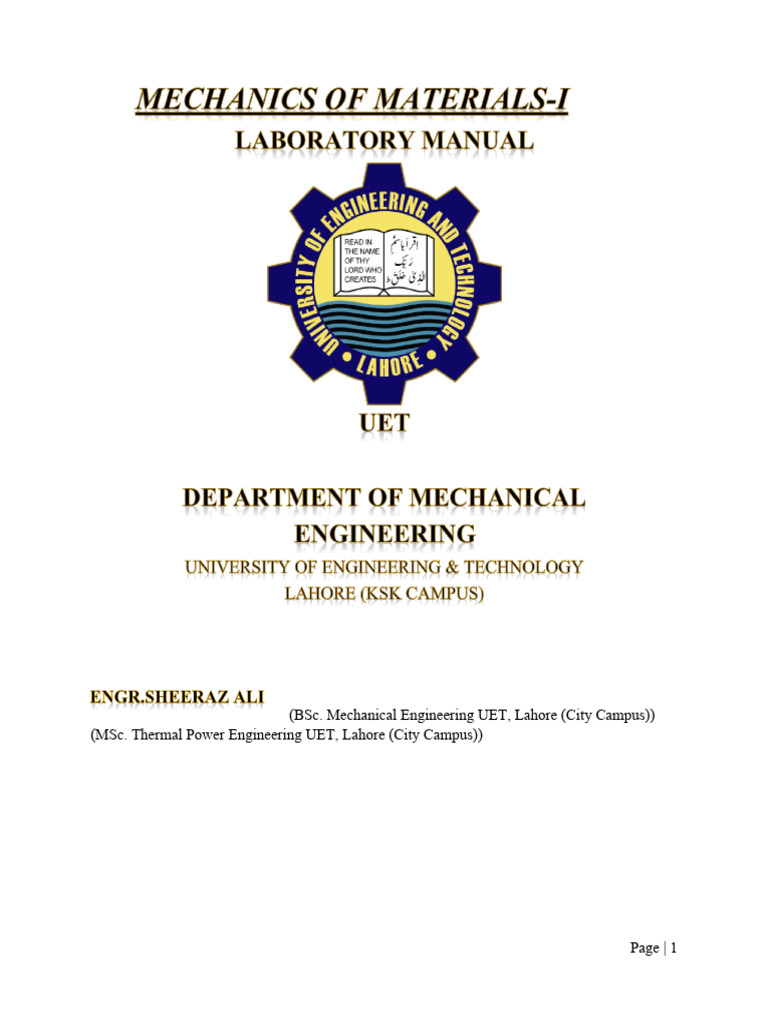 1 - MOM Lab Manual Correct | PDF | Young's Modulus | Elasticity (Physics)
